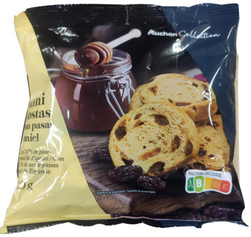 Pan tostado AUCHAN COLLECTION (ALCAMPO) MINI TOSTAS CON PASAS Y MIEL ...