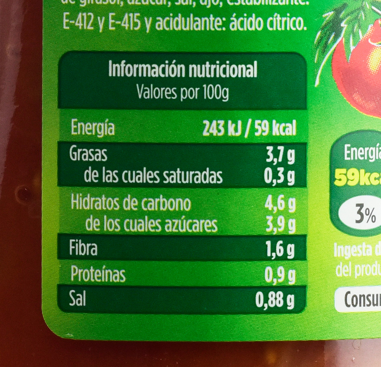 Valor nutricional de GUTARRA TOMATE RECETA TRADICIONAL | OCU