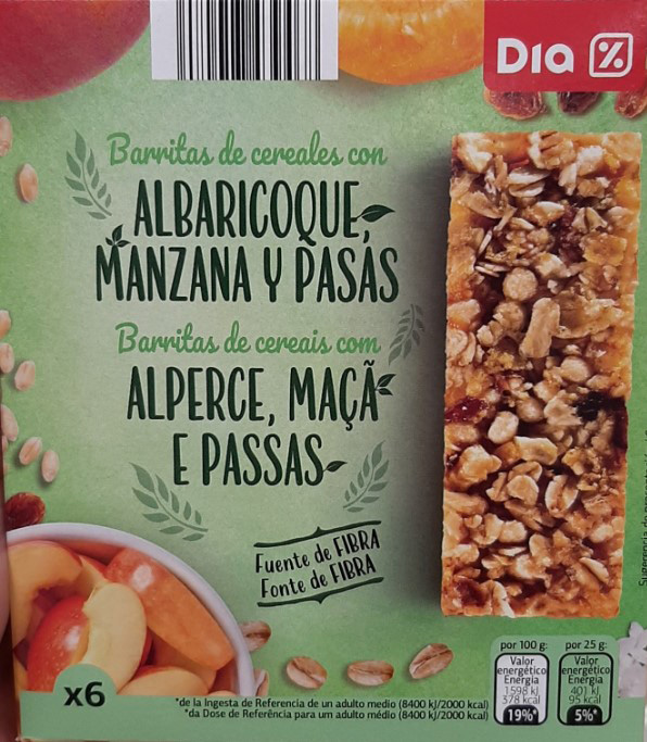 DIA BARRITAS DE CEREALES CON ALBARICOQUE, MANZANA Y PASAS : análisis y ...